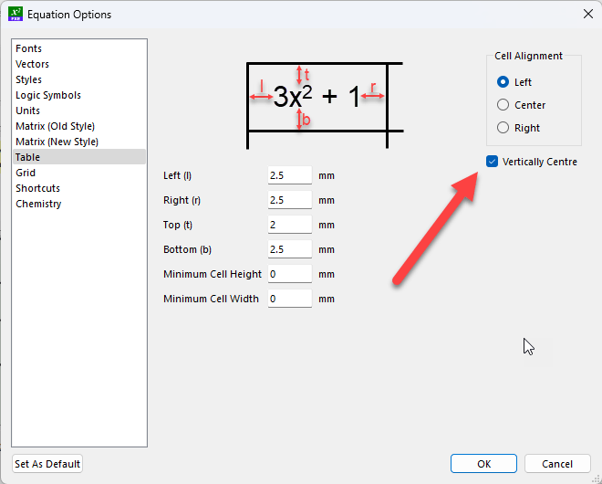 New Vertical Centering Option for Grids/Tables/Matrices | Efofex News